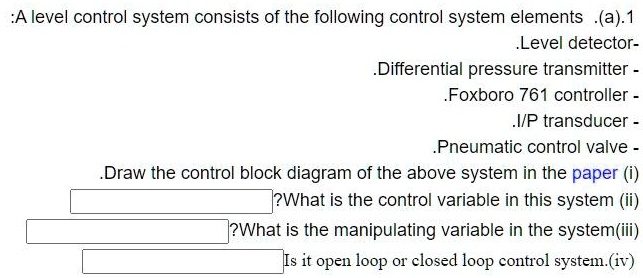 SOLVED: A level control system consists of the following control system ...
