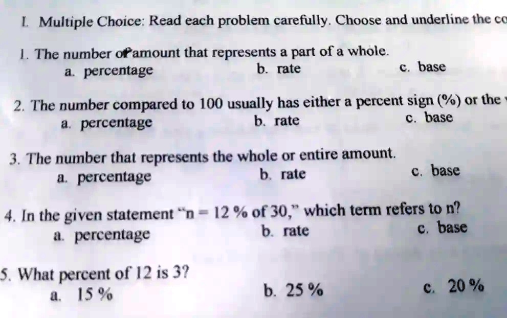 SOLVED: Multiple Choice: Read each problem carefully. Choose and underline the cc The number Op ...