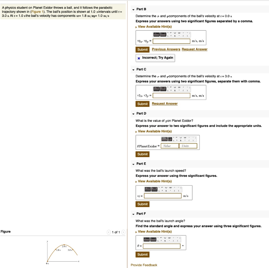 A physics student on Planet Exidor throws a ball, and it follows the ...