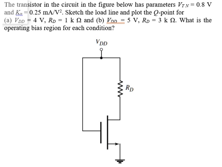 SOLVED: Texts: The transistor in the circuit in the figure below has parameters Vrv = 0.8 V and ...