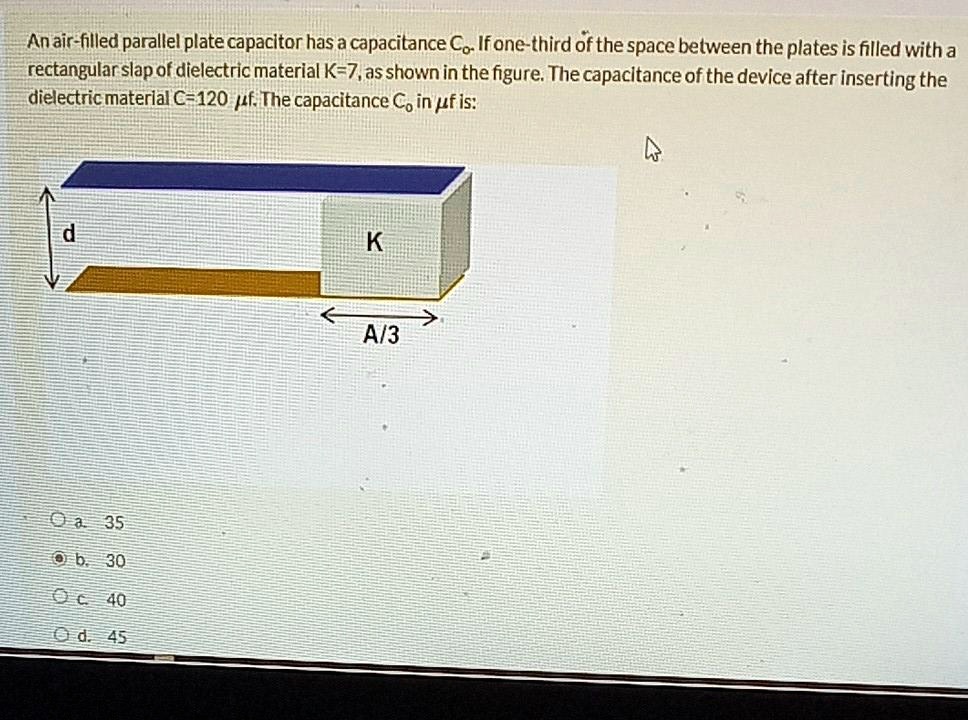 SOLVED:Anair-filled parallel plate capacitor hasa capacitance Co-Ifone ...