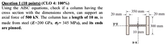 SOLVED: Question 1 (10 points) (CLO 4: 100%) Using the AISC equations, check if a column having ...