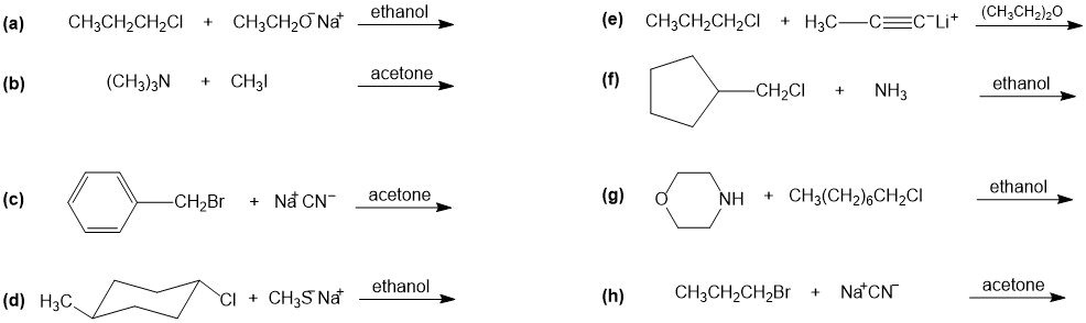 draw the structural formula for the product of each sn2 reaction where ...
