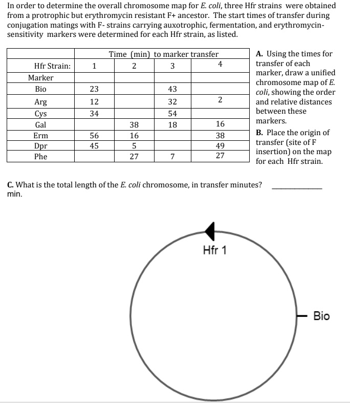 In order to determine the overall chromosome map for E. coli, three Hfr ...