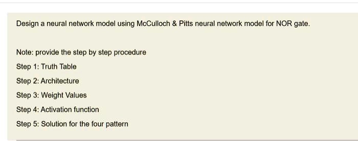 Solved Design Neural Network Model Using Mcculloch Pitts Neural Network Model For Nor Gate