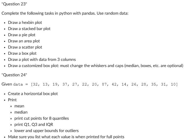 Solved Question 23 Complete The Following Tasks In Python With Pandas Use Random Data Draw A 1340