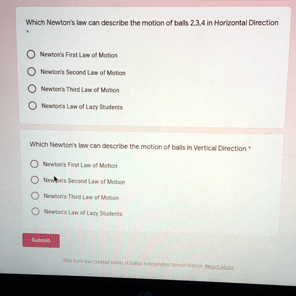 Which Newton's law can describe the motion of balls 2,3,4 in Horizontal ...