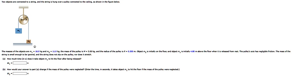 SOLVED: Two objects are connected to a string, and the string is hung over a pulley connected to ...