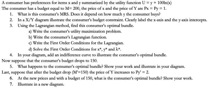 SOLVED: A consumer has preferences for items x and y summarized by the ...