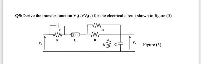 SOLVED: Q5: Derive the transfer function V(s)/Vs for the electrical circuit shown in Figure 5 ...