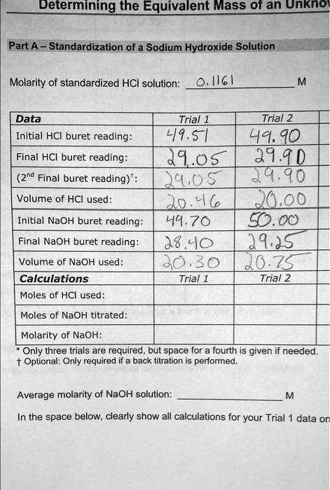 SOLVED: Determining the Equivalent Mass of an Unknown Part A: Standardization of a Sodium ...