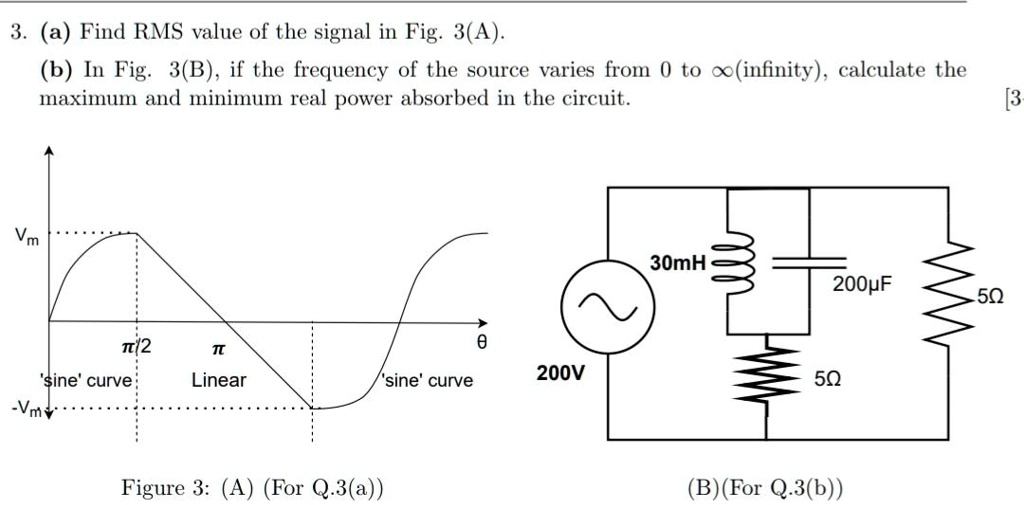SOLVED: 3. (a) Find RMS value of the signal in Fig. 3(A). (b) In Fig. 3 ...