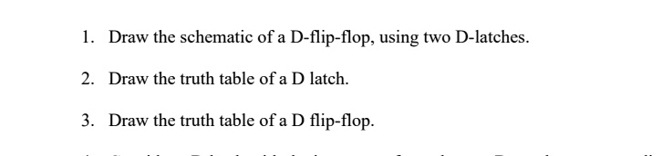 SOLVED: Draw the schematic of a D-flip-flop, using two D-latches. Draw ...