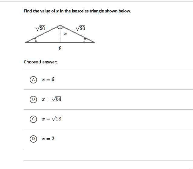 SOLVED: 'Find the value of x in the isosceles triangle shown below. Find the value of € in the ...