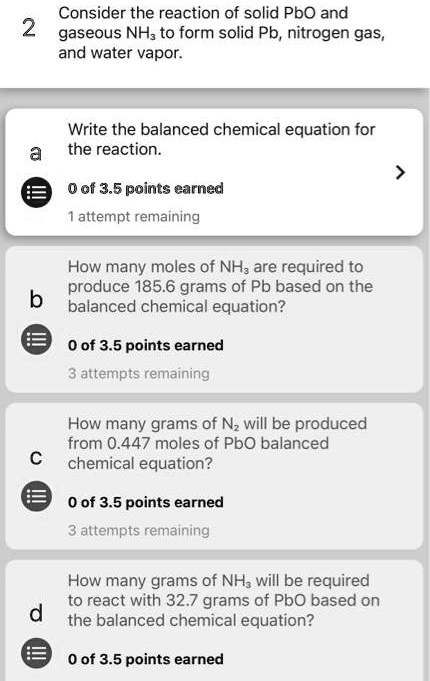 SOLVED: Consider the reaction of solid PbO and gaseous NH3 to form ...