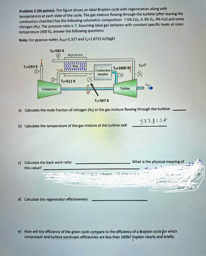 SOLVED: Problem 2 (30 points): The figure shows an ideal Brayton cycle with regeneration along ...