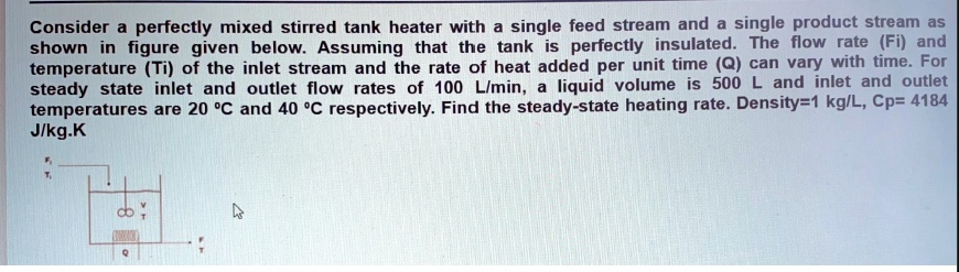 Consider a perfectly mixed stirred tank heater with a single feed ...