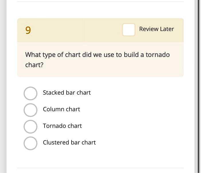9 Review Later What type of chart did we use to build a tornado chart ...
