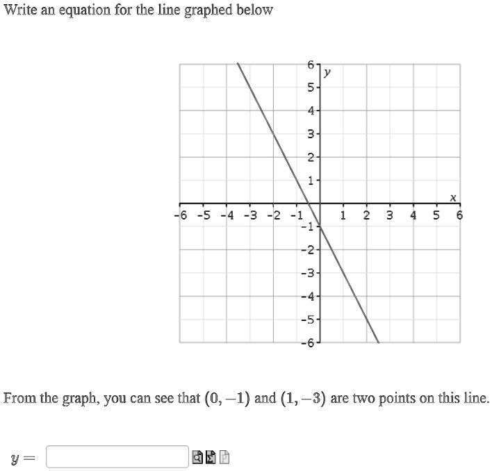 SOLVED: Write an equation for the line graphed below -5 -4 -3 -2 -1 1 2 3 From the graph, You ...