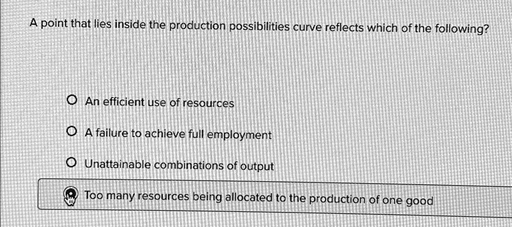 SOLVED: A point that lies inside the production possibilities curve ...