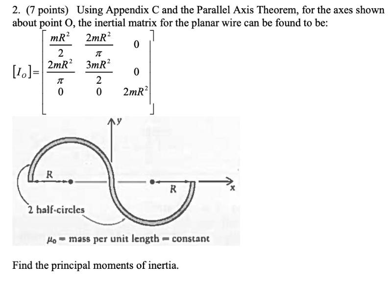 2. (7 points) Using Appendix C and the Parallel Axis Theorem, for the axes shown about point O ...
