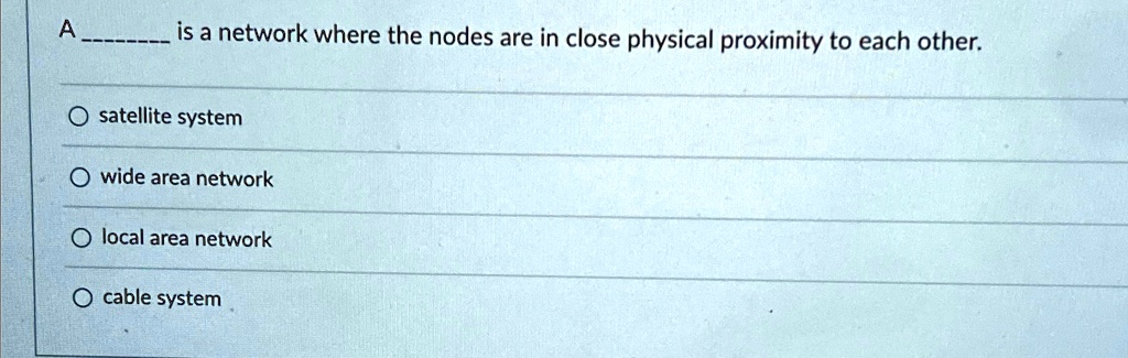 A is a network where the nodes are in close physical proximity to each ...