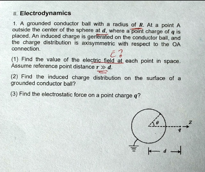 II. Electrodynamics 1. A grounded conductor ball with a radius of R. At a point A outside the ...