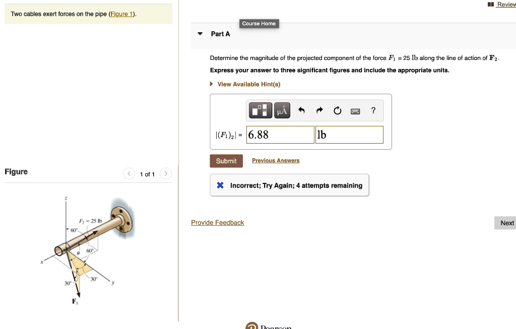 Two cables exert forces on the pipe (Figure 1). Course Home Part A ...