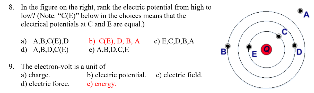 8. In the figure on the right, rank the electric potential from high to ...