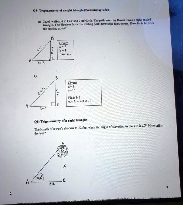 SOLVED: 04: Trtronomctry of 4 right trianele (find mieelng elde): Eax ...