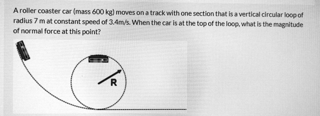 SOLVED: A roller coaster car (mass 600 kg) moves on a track with one section that is a vertical ...