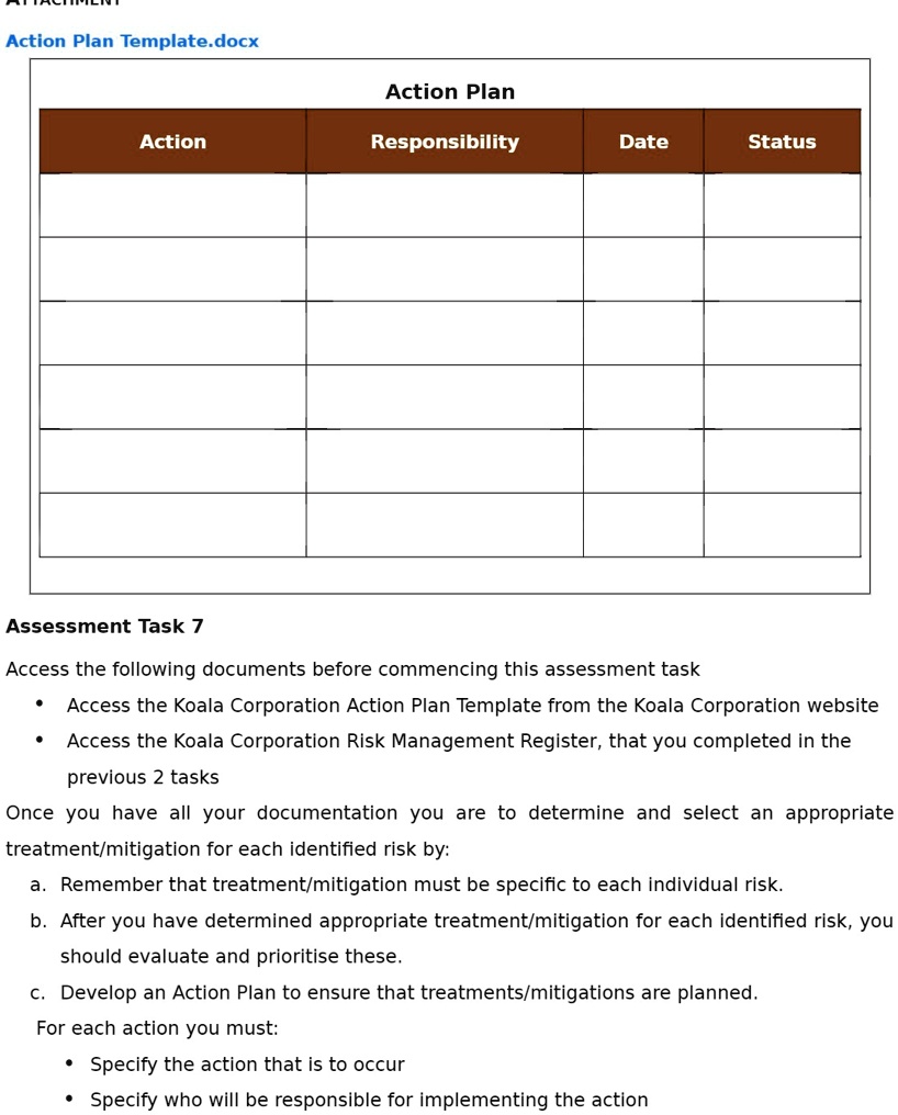SOLVED: Action Plan Template docx Action Plan Action Responsibility Date Status Assessment Task ...