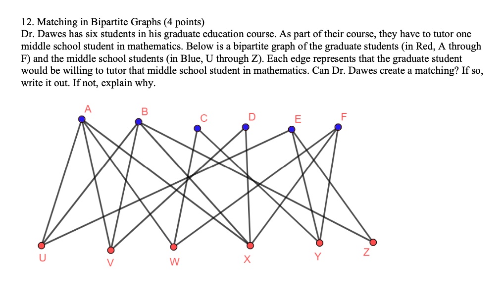 12. Matching in Bipartite Graphs (4 points) Dr. Dawes has six students ...
