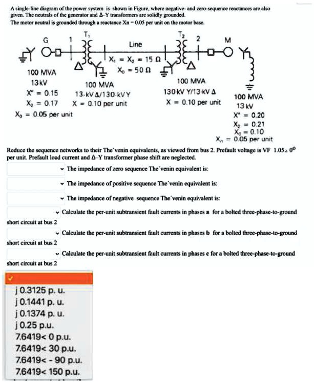 SOLVED: A single-line diagram of the power system is shown in Figure, where negative- and zero ...