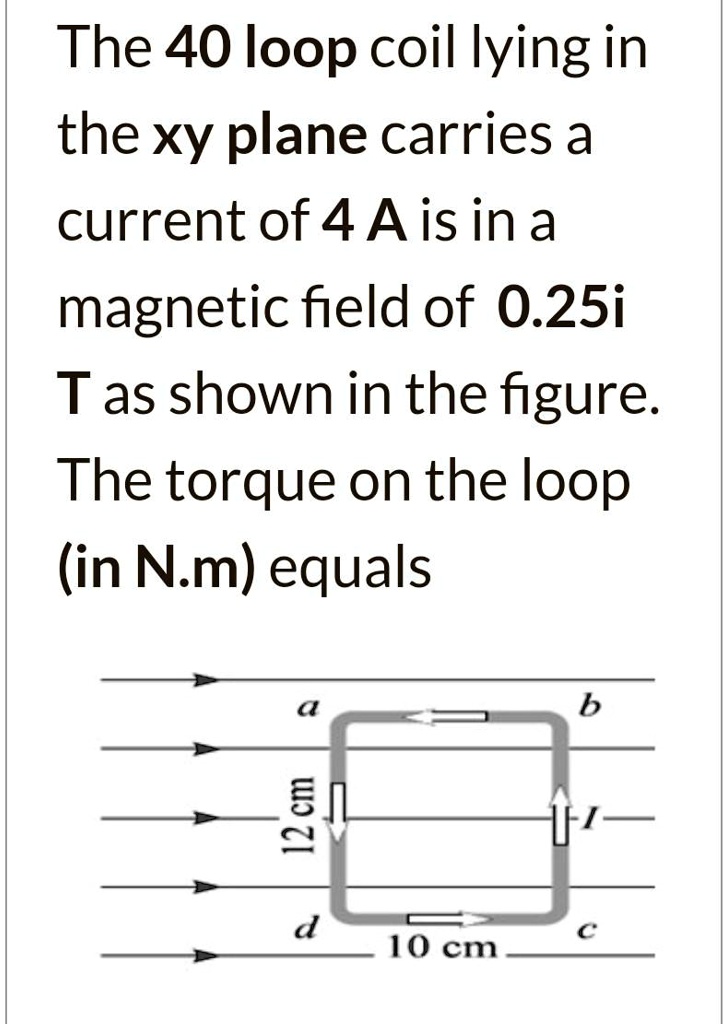 SOLVED:The 40 loop coil lying in the xy plane carries a currentof 4Ais in a magnetic field of 0 ...