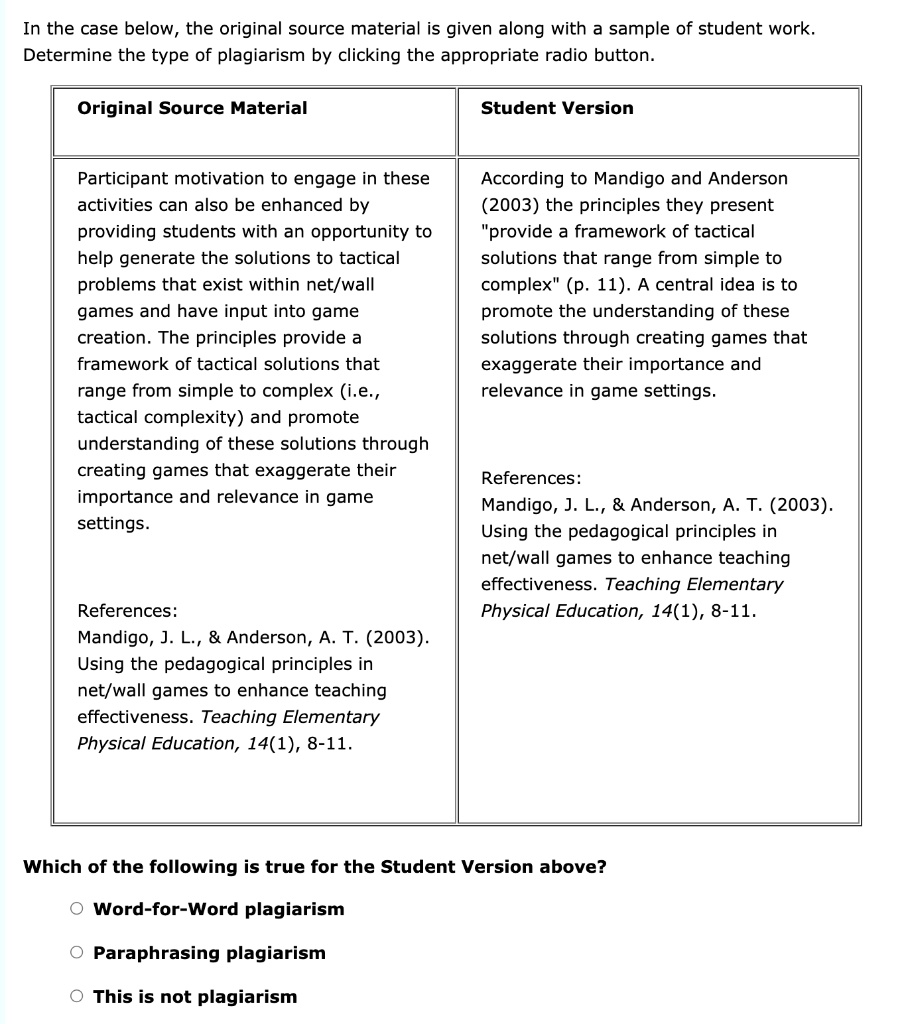 SOLVED: In the case below, the original source material is given along with a sample of student ...