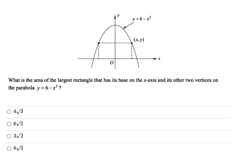 y6 x what is the area of the largest rectangle that has its base on the x axis and its other two ...
