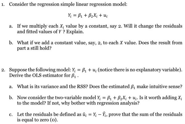 Solved Texts 1 Consider The Simple Linear Regression Model Y β0 β1x Ui A If We