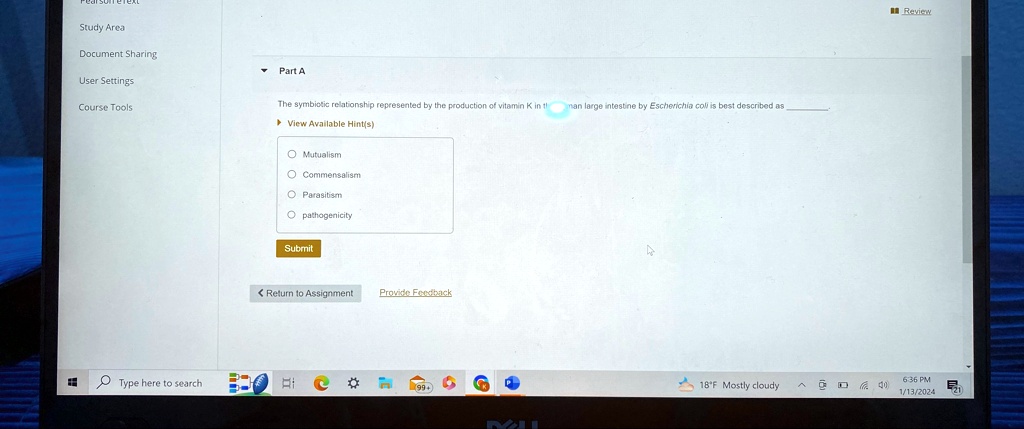 SOLVED: Study Area Document Sharing User Settings Course Tools Part A The symbiotic relationship ...