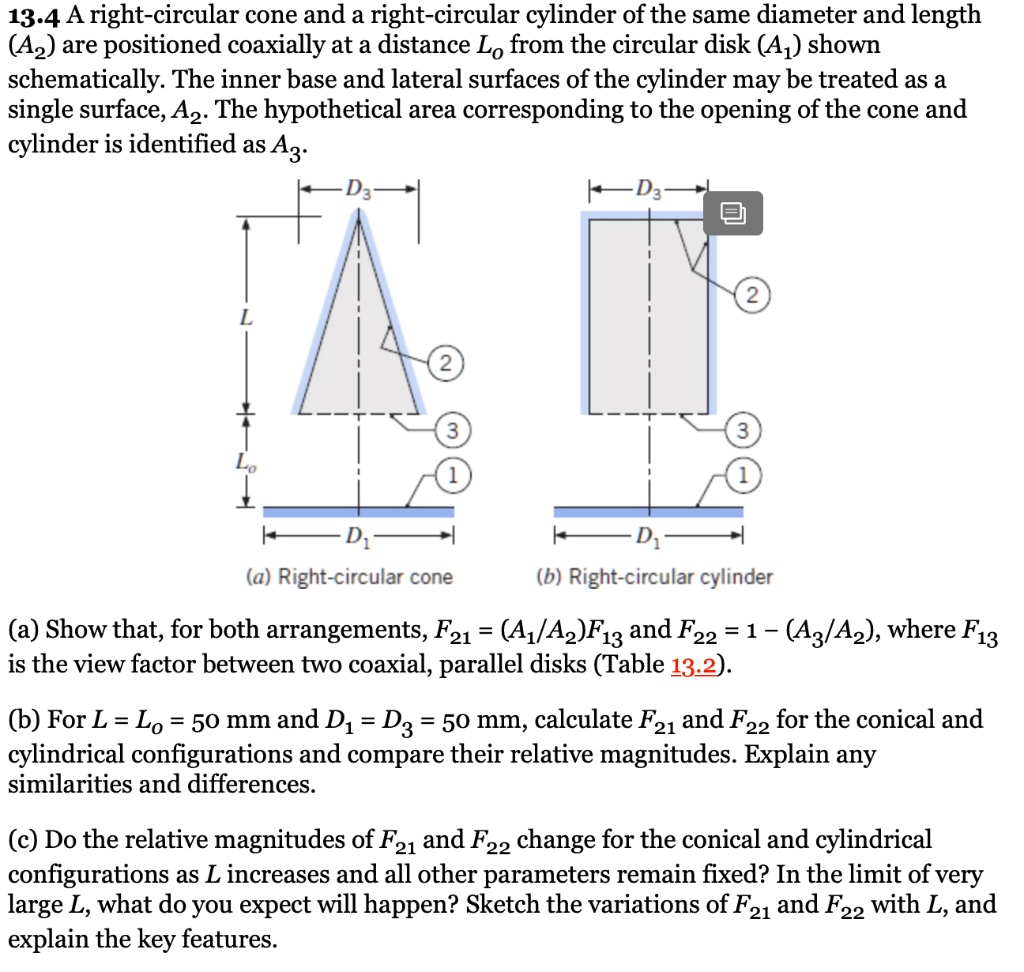 SOLVED: 13.4 A right-circular cone and a right-circular cylinder of the same diameter and length ...