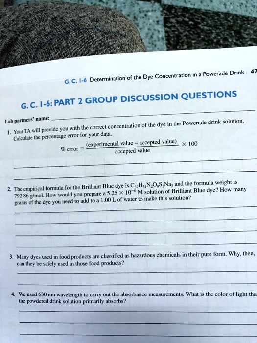 SOLVED: Concentration in Powerade Drink GC; 0-6 Determination of the ...
