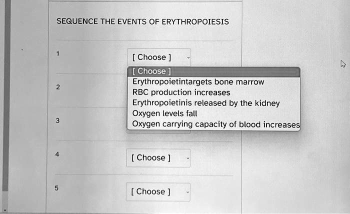 SOLVED: Texts: SEQUENCE THE EVENTS OF ERYTHROPOIESIS 1. Erythropoietin ...