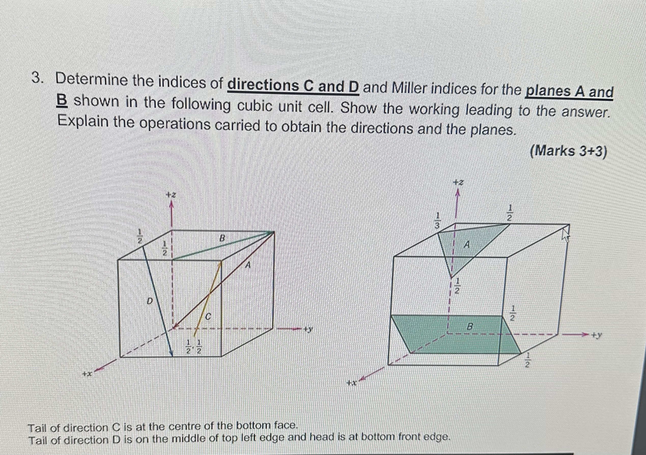 3. Determine the indices of directions C and D and Miller indices for ...