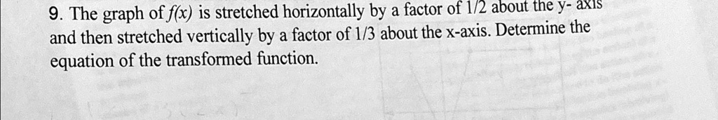 SOLVED: The graph of f(x) is stretched horizontally by a factor of (1)/(2) about the y-axis and ...