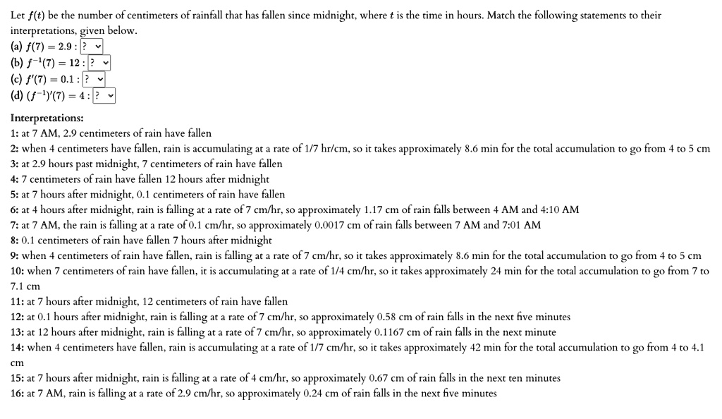 let ft be the number of centimeters of rainfall that has fallen since ...