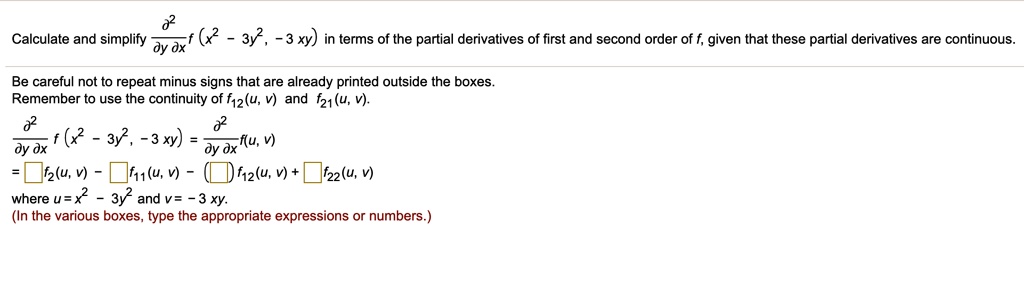 SOLVED: Calculate and simplify dy dx 3y7 , - 3 xy) in terms of the ...