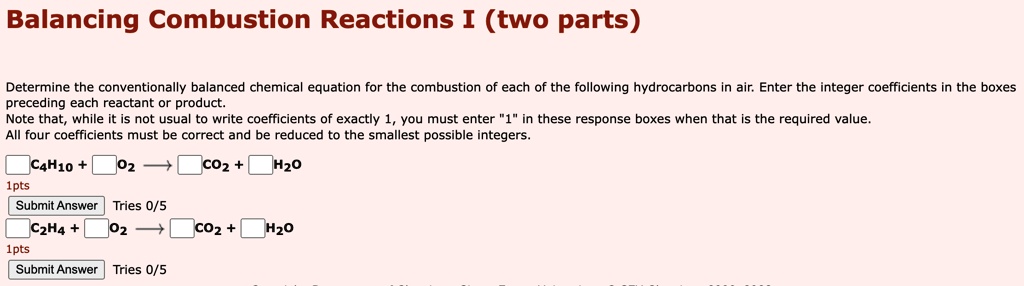 Balancing Combustion Reactions I (two parts) Determine the ...