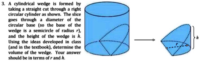 3. A cylindrical wedge is formed by taking a straight cut through a ...