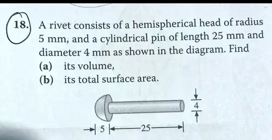 18. A rivet consists of a hemispherical head of radius 5 mm, and a ...
