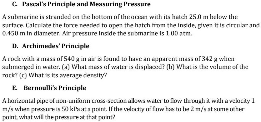 SOLVED:C. Pascal' s Principle and Measuring Pressure A submarine is ...